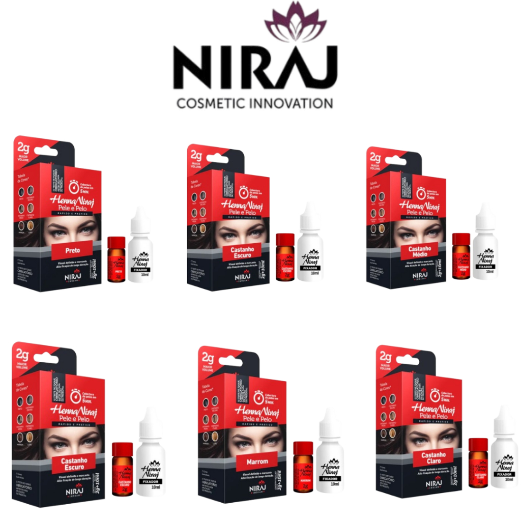 Kit Henna 2gr + Fixador 10ml para Sobrancelhas Niraj Diversas Cores | Shopee Brasil