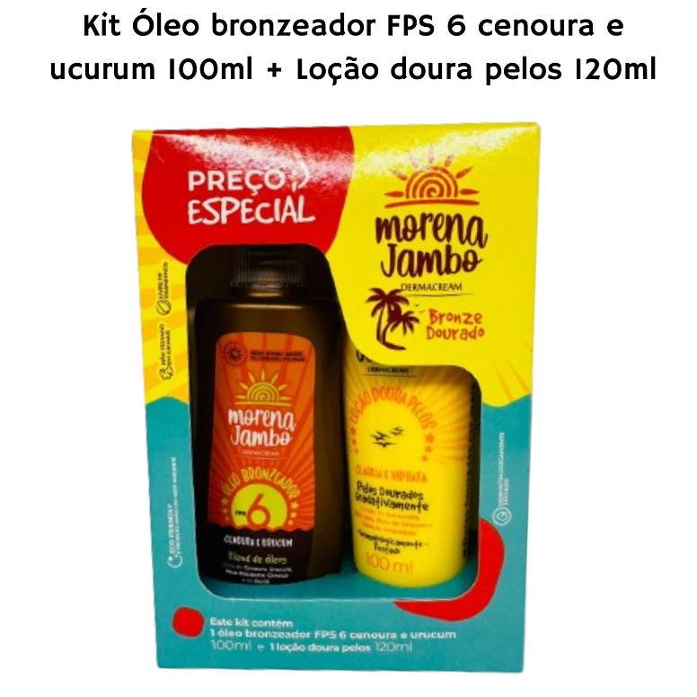 Kit 1 Óleo Bronzeador FPS 6 Cenoura e Urucum + 1 Loção Doura Pelos ...