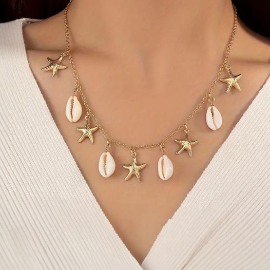 Colar de Estilo Oceânico para Férias na Praia com Estrela do Mar Concha ...