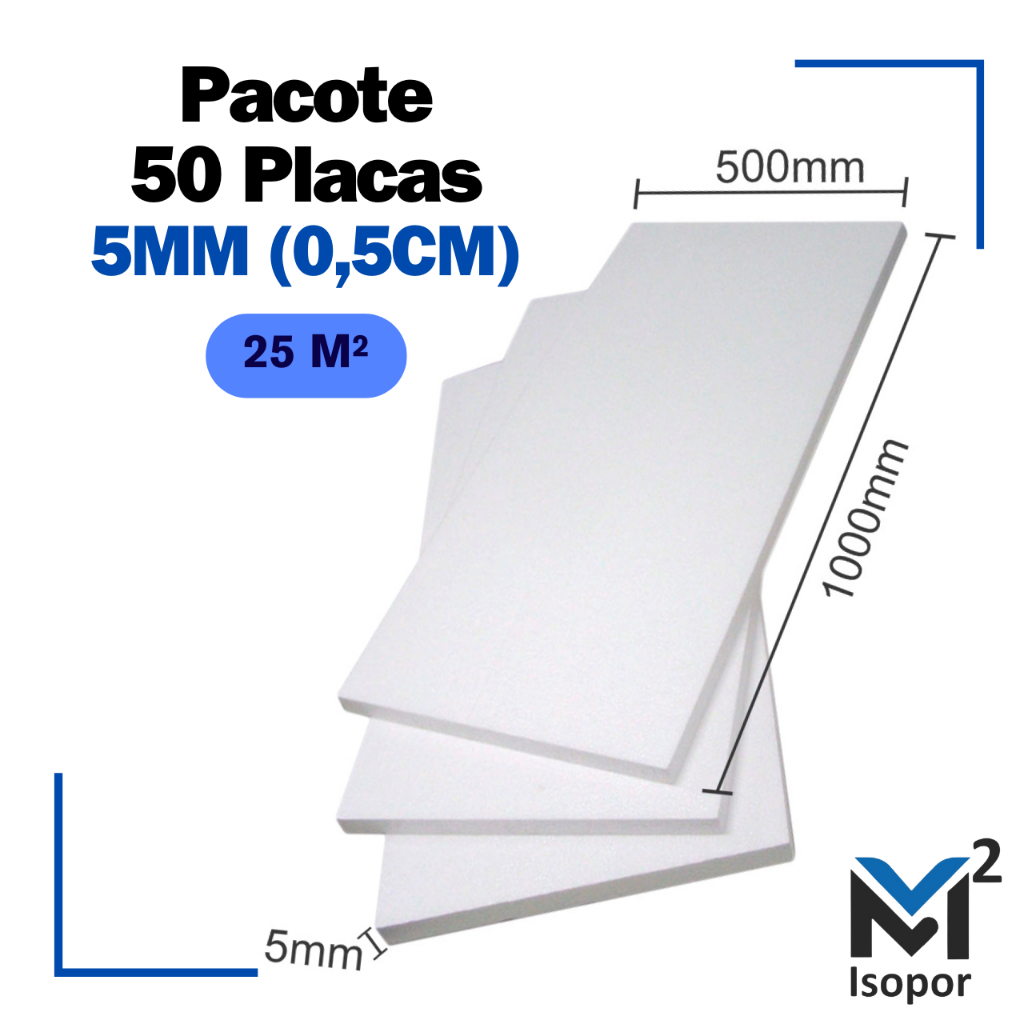Kit 50 Unidades Placas de isopor Espessura 5mm (0,5cm) - EPS Autoextinguivel - 100x50x0,5cm ...
