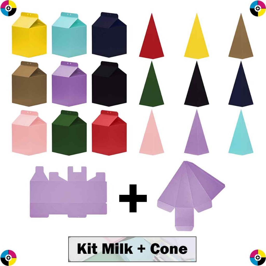 Kit Caixa Milk E Cone Papel Color Plus 20 Itens (10 de cada modelo ...