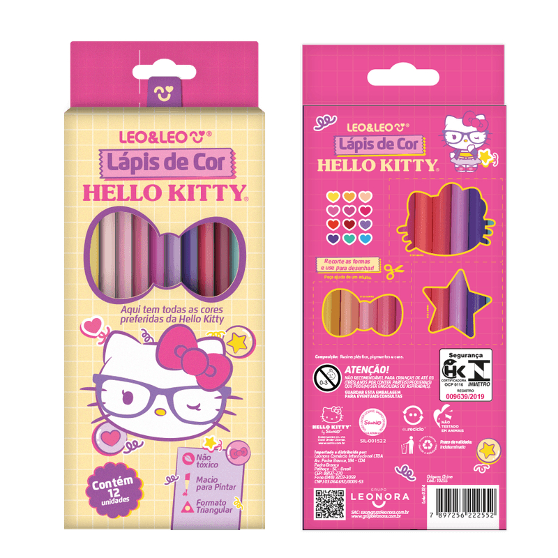 Lápis de Cor 12 cores 17,5cm 1 caixa Hello Kitty Leo & Leo | Shopee Brasil