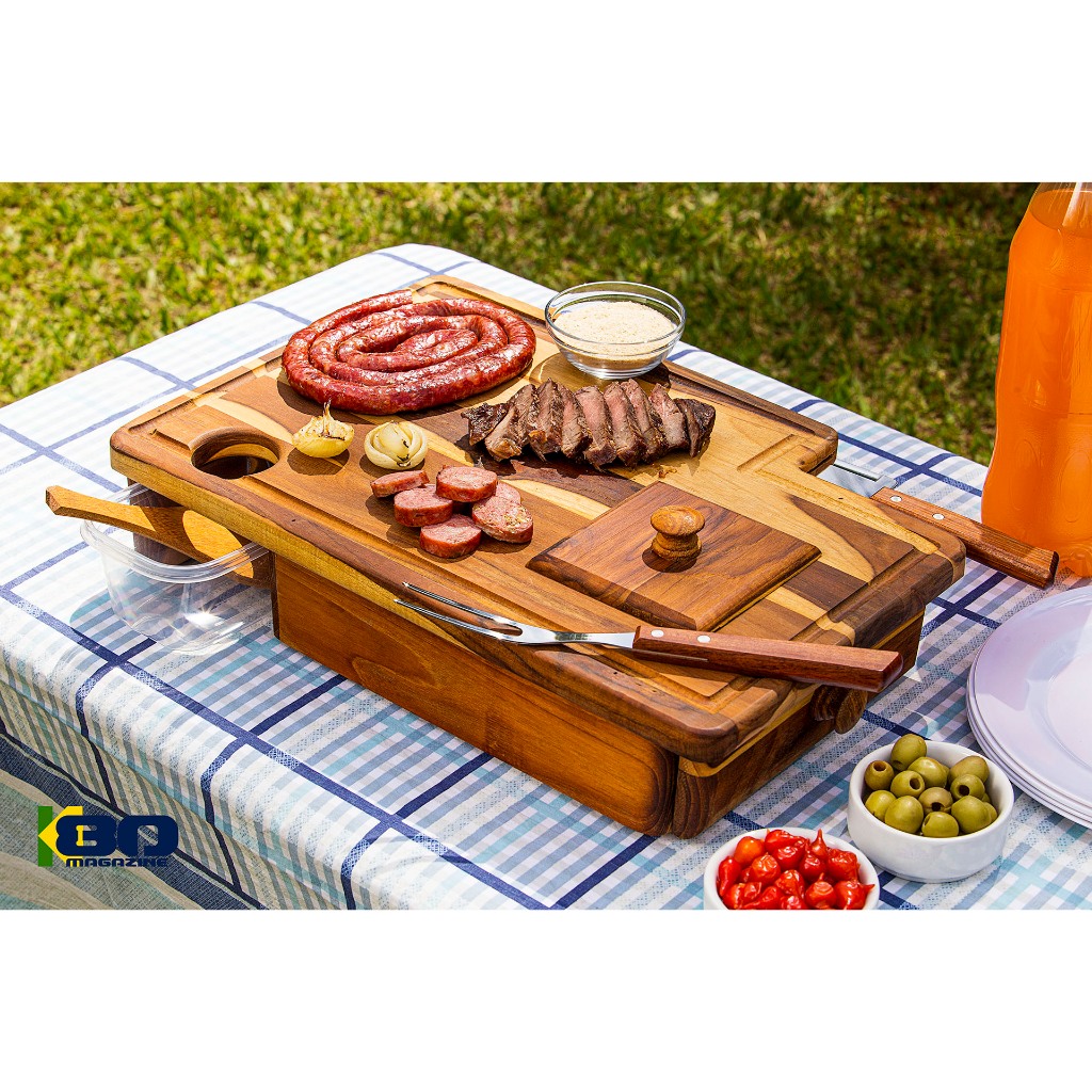 Tabua De Churrasco Inteligente Espatula + Graveta Termica Madeira ...