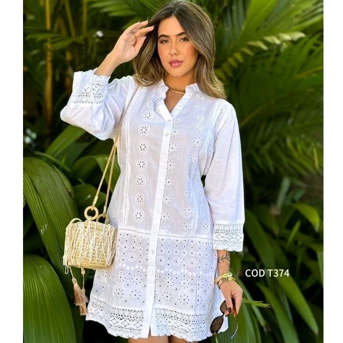 Bata Feminina Bordada Saída de Praia | Shopee Brasil
