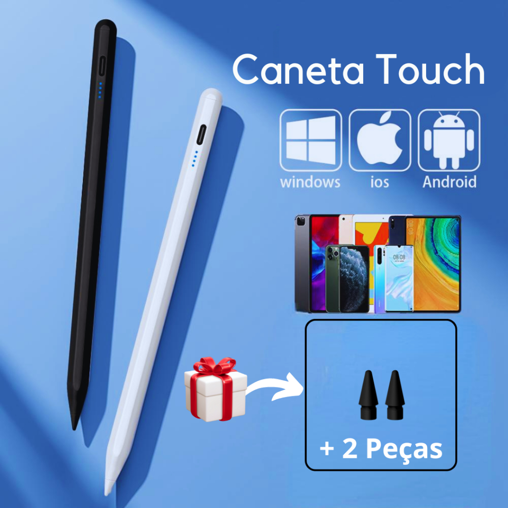 Caneta Touch para iPad Tablet Celular Android e iOS Ponta Fina Stylus ...
