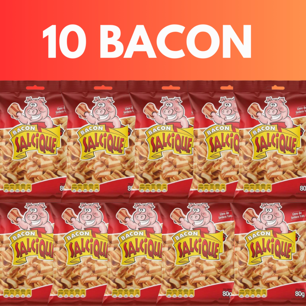 10 Salcique Salgadinho Bacon 55g | Shopee Brasil