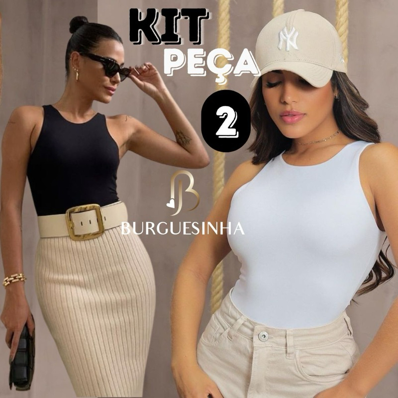 kit 2 Body Feminino Suplex Bory Premium Forrado Regata Lisa Blusinha ...