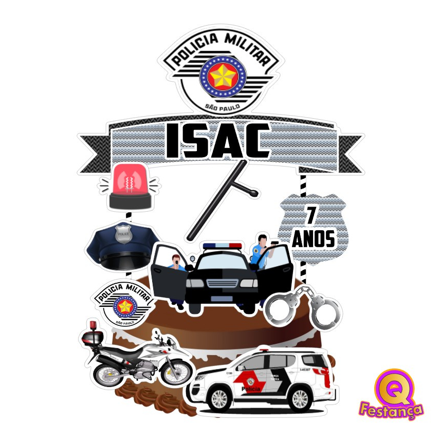 Topo de Bolo Polícia Militar Farda Personalizado Nome Idade- Topper ...