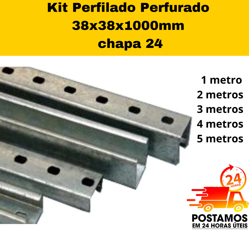 Kit Perfilado Perfurado 38x38X1000mm Chapa 24 - 1 á 5 metros | Shopee ...