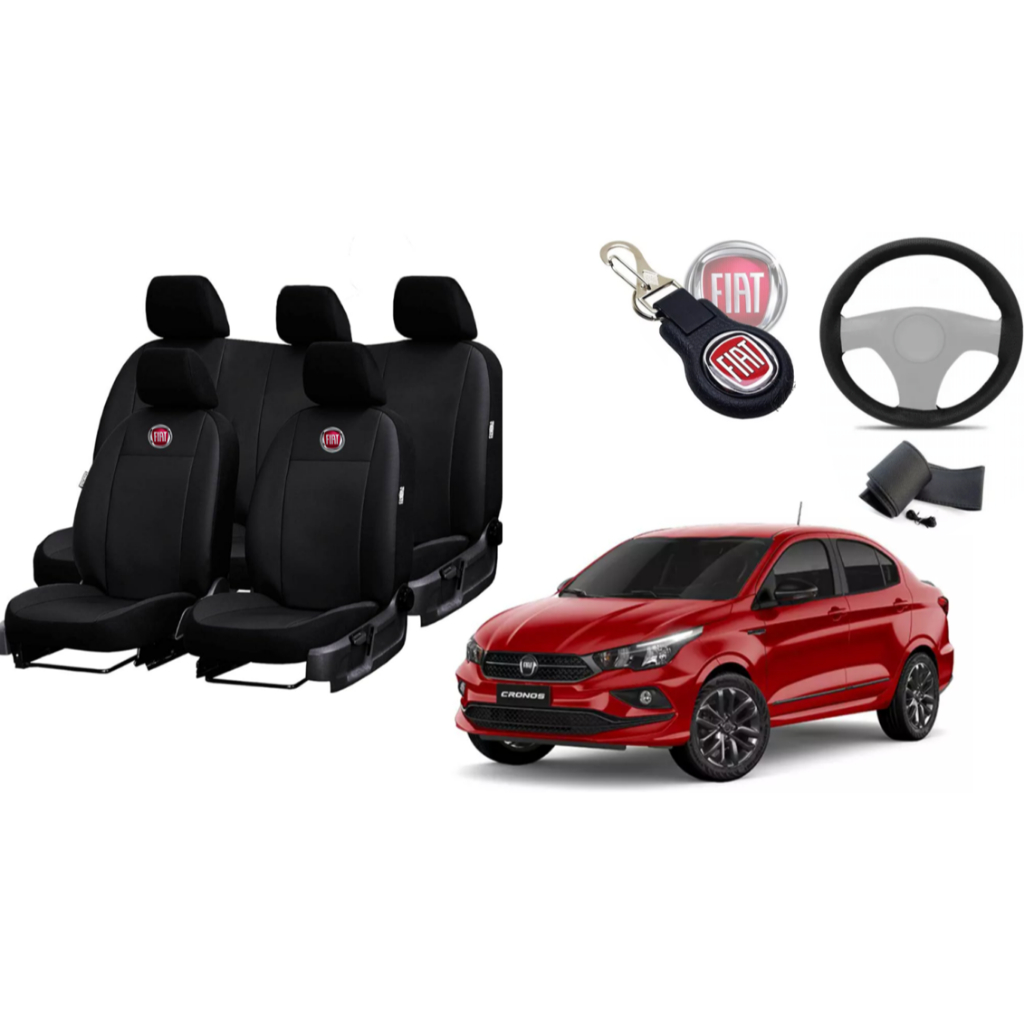 capa de couro para banco cronos 17-23 + capa de volante+ chaveiro ...