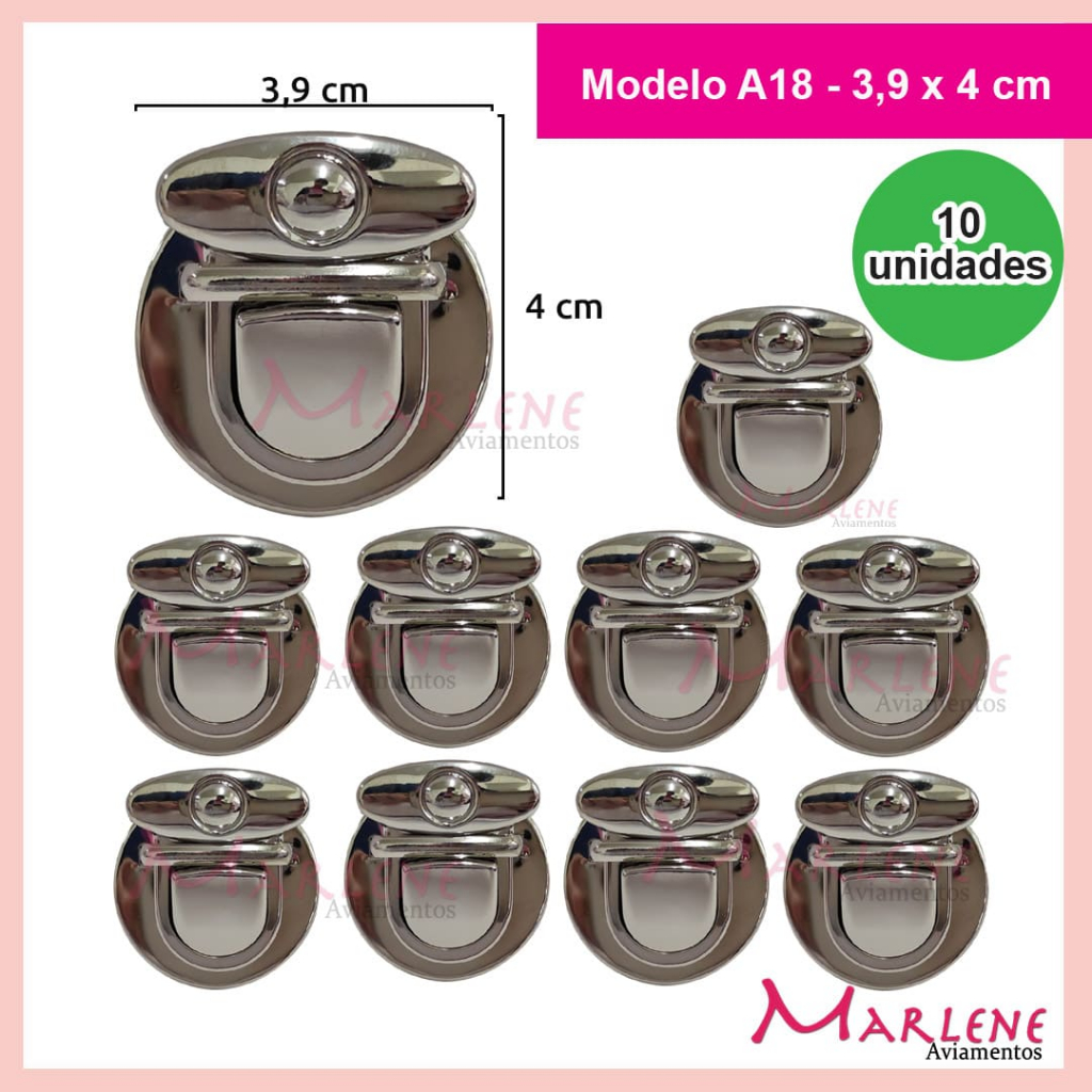 Fecho para bolsa níquel em metal com encaixe A018 com 10 unidades ...
