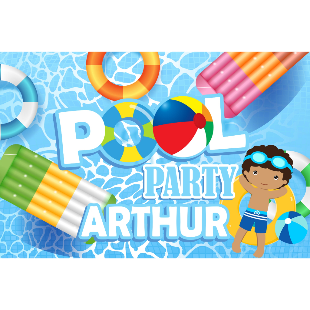 Painel Festa Lona Infantil Festa Na Piscina Pool Party + Nome ...
