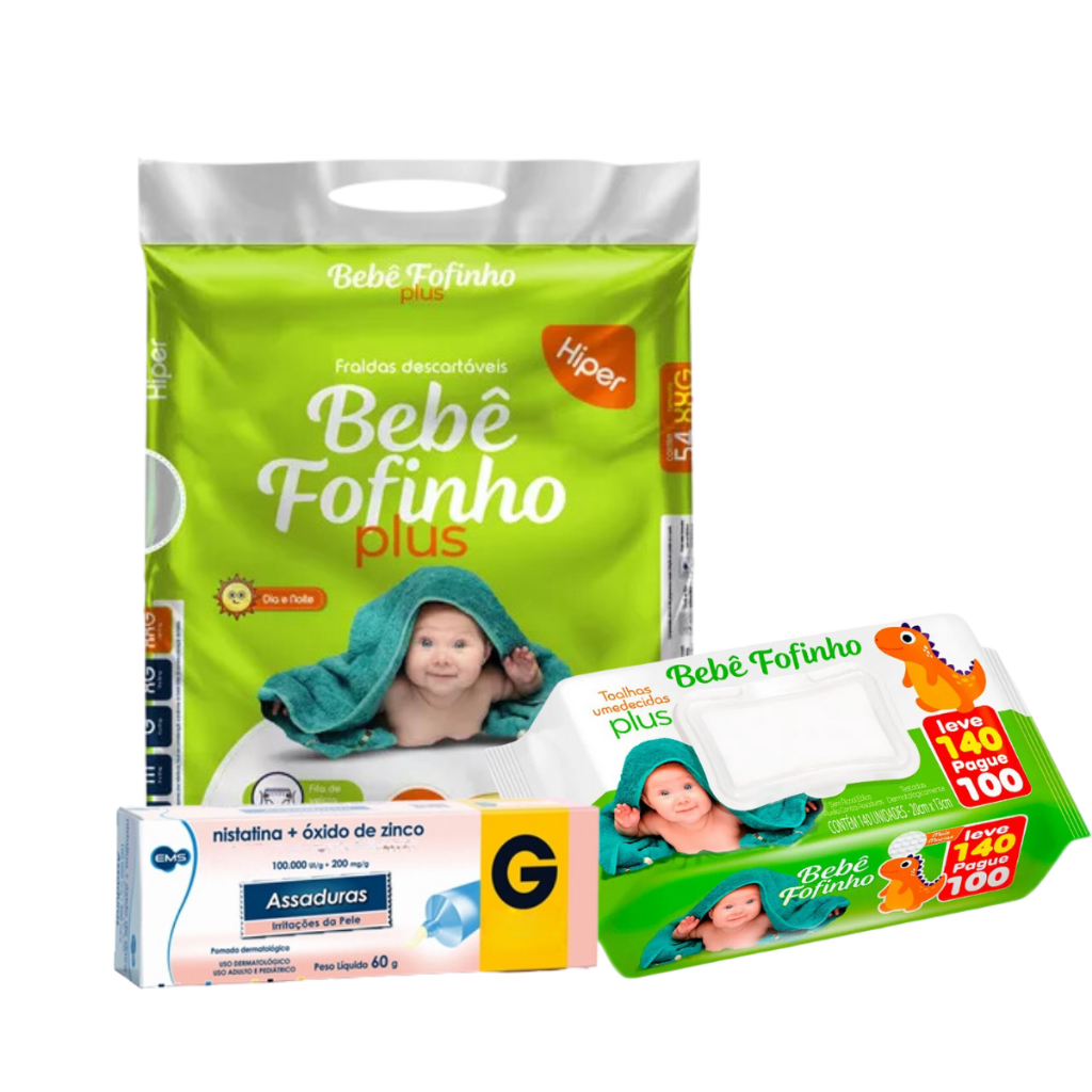 Kit Bebe Fofinho: Fralda Descartável+ Lenço Umedecido+ Pomada para ...