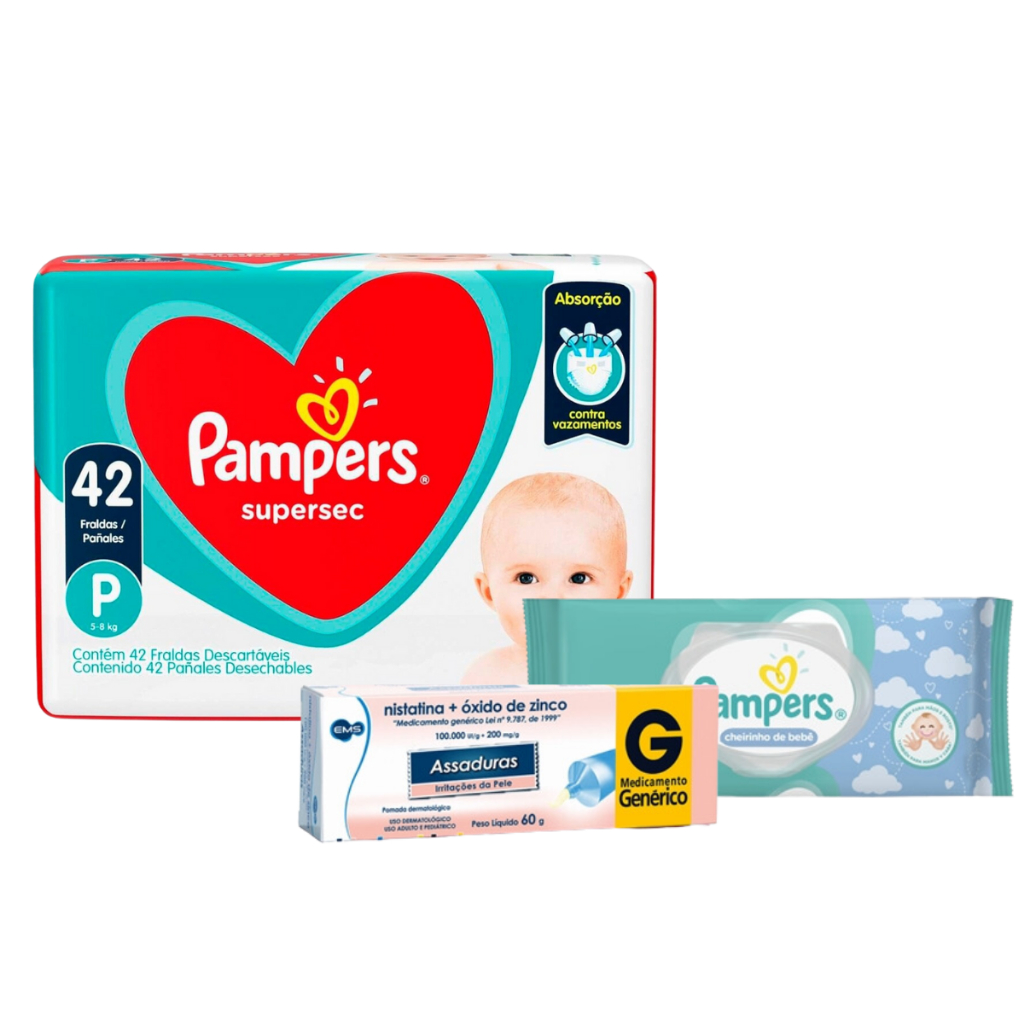 Kit Pampers Supersec: Fralda+ Lenço+ Pomada para Assaduras | Shopee Brasil