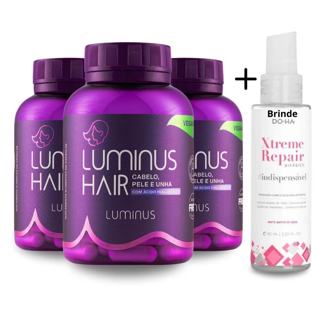 Kit Luminus Hair Caps Cabelo Pele e Unha 90 Dias + Bifasico Xtreme Repair 60ml | Shopee Brasil