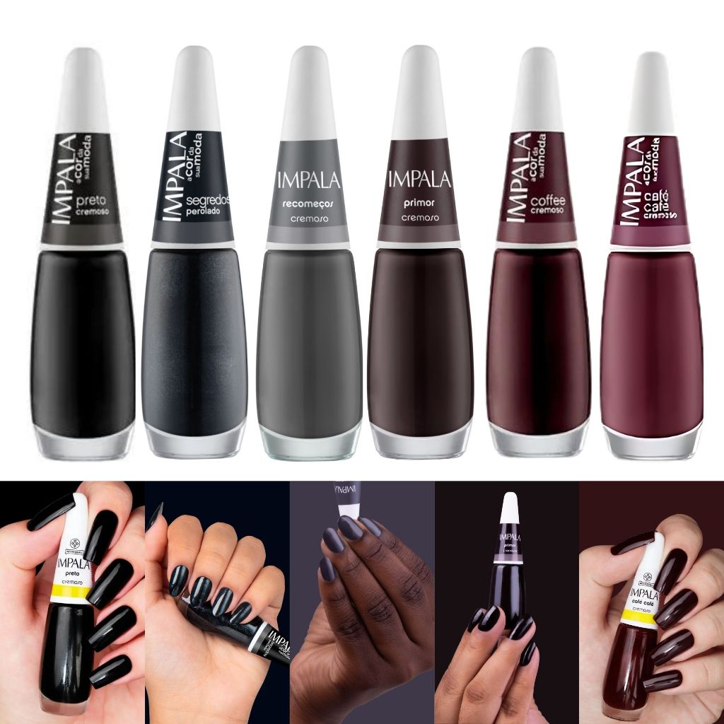 Impala Kit 6 Esmaltes Atacado Impala Tons Escuros Hipoalergênico 8ml ...