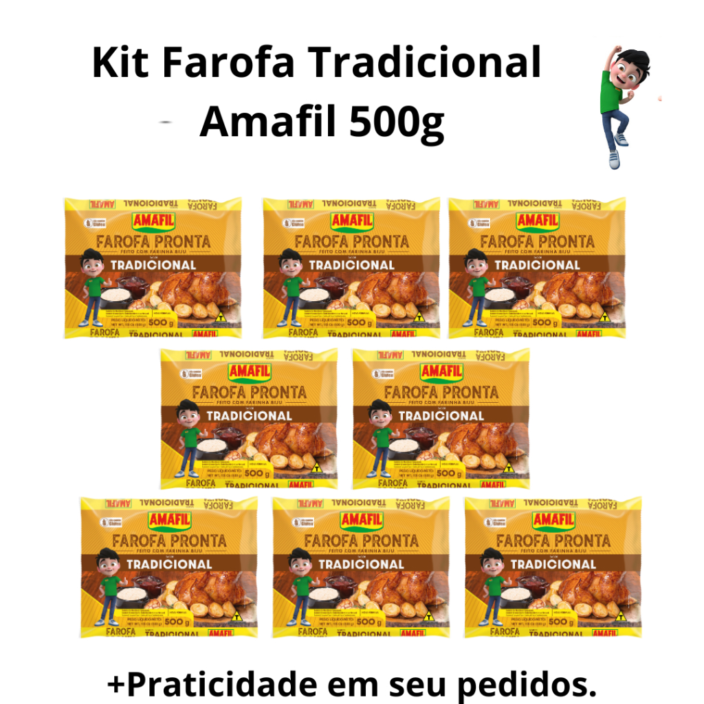 Kit Farofa Pronta Tradicional AMAFIL 500g 8 Pacotes | Shopee Brasil