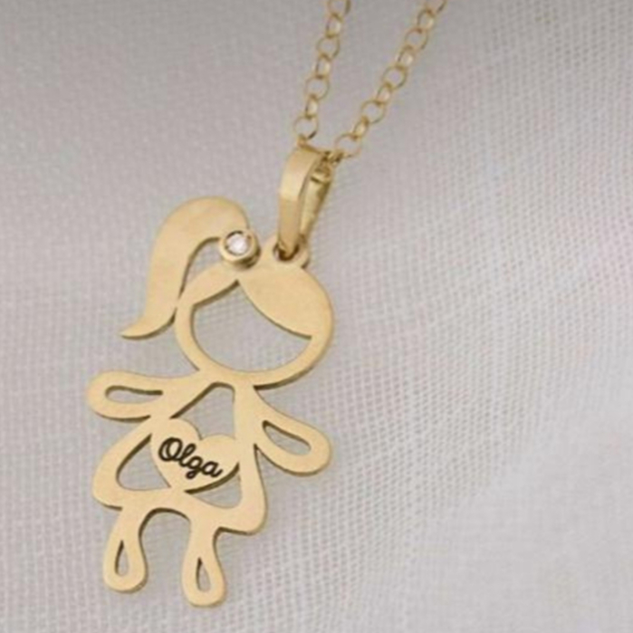 Colar Personalizado Pingente Menina Com Gravação Folheado A Ouro 18k ...