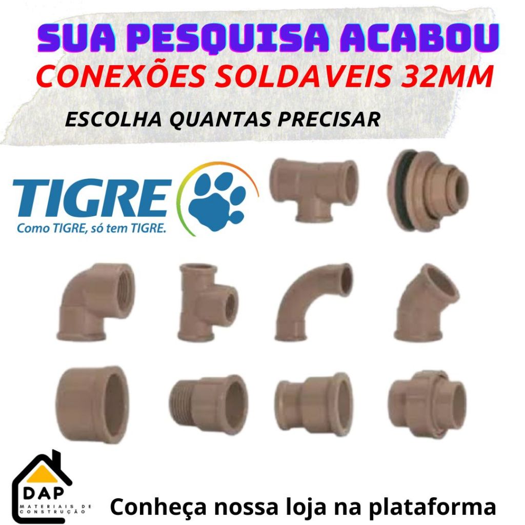 Conexões Tigre de água 32mm x 1, adaptador, cap, cotovelo, luva, tee ...
