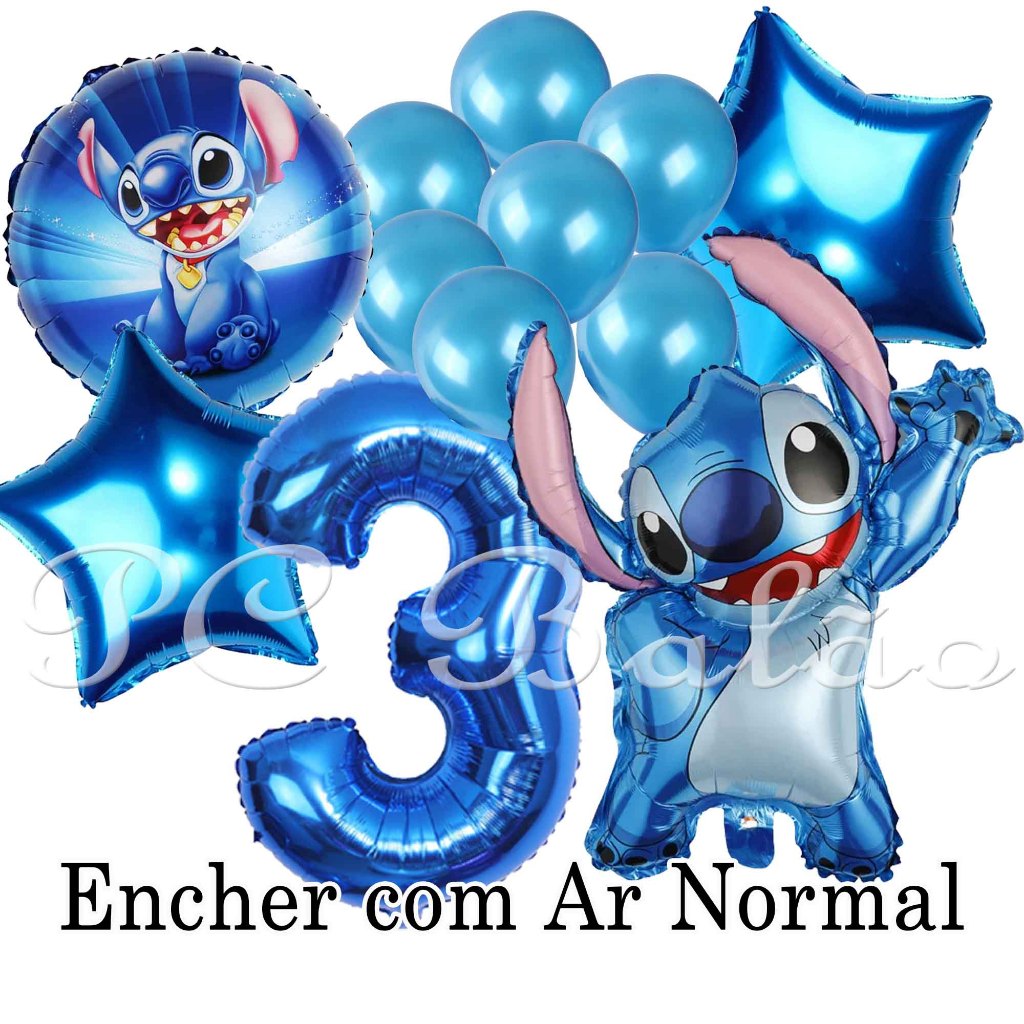 Kit 12 Balão Metalizado 2 LILO STITCH + 7 BEXIGA AZUL + 2 Estrela AZUL ...