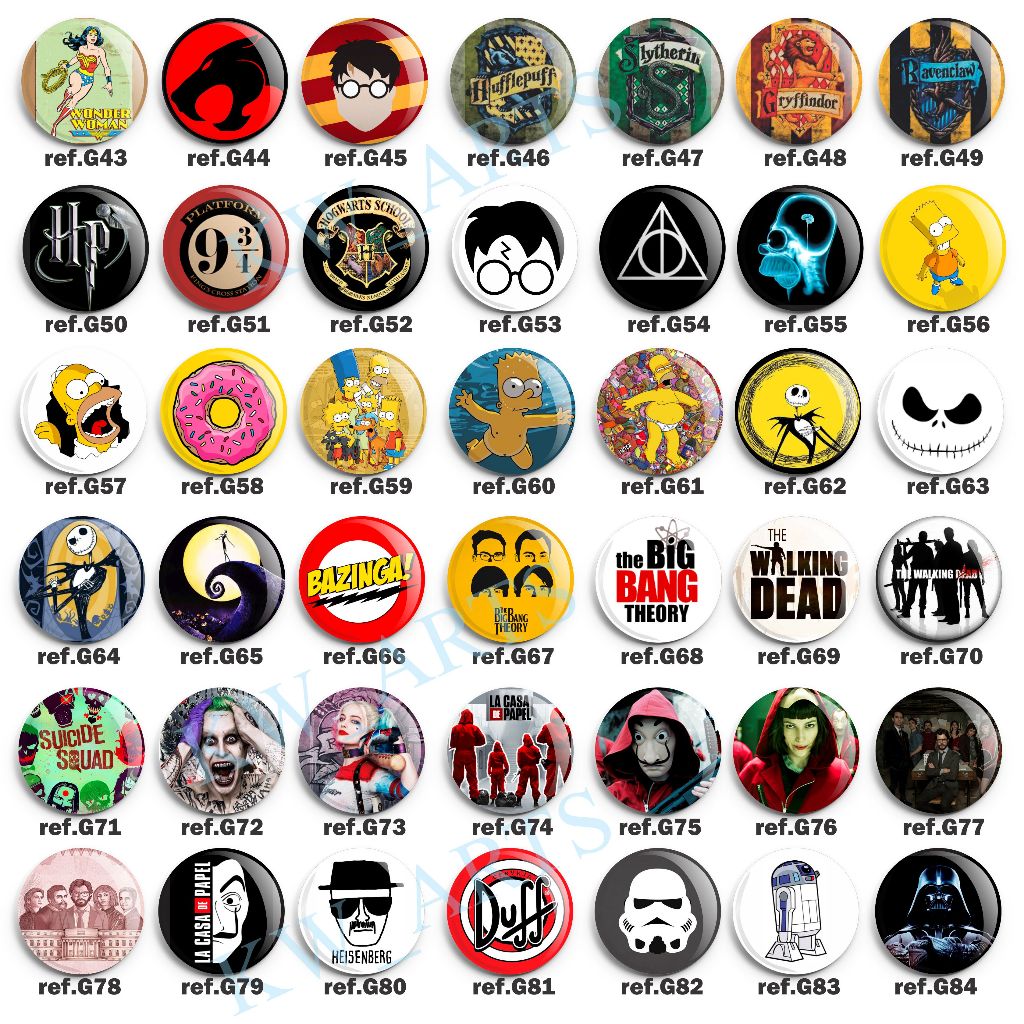 Kit 10 Botons 3,5 cm Geek - Séries - Super Heróis - Vc escolhe as imagens do catálogo - Broche ...