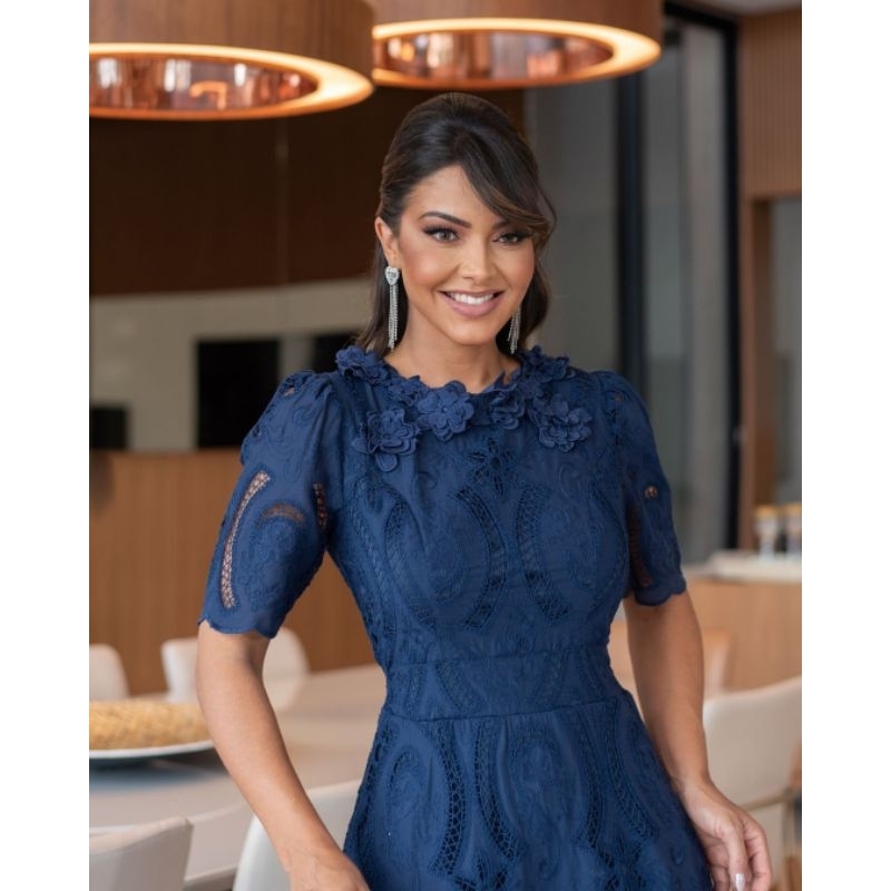VESTIDO SIMONE LONGO BORDADO Q'LUXO | Shopee Brasil