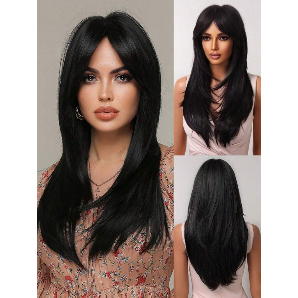 Peruca Lace Wig Fibra Orgânica Lisa Longa Com Franja 70cm Top Hair ...