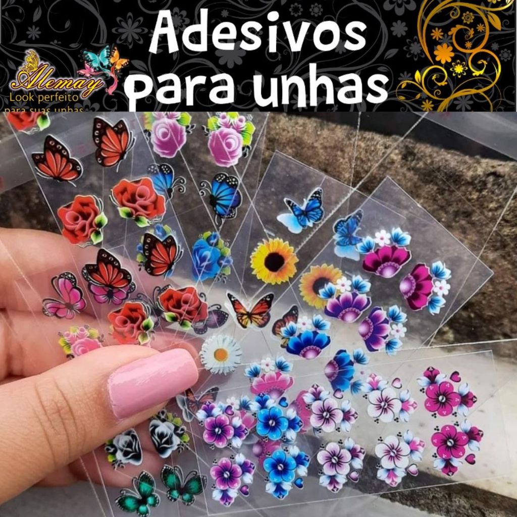 Alemay 240 Adesivos de Unhas 3D Pré Pronto Para Unhas das Mãos e dos ...