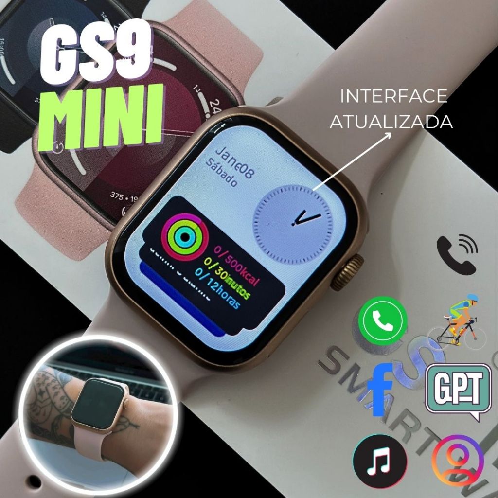 Relógio Inteligente Smartwatch GS9 Mini Rose Gold 41mm Feminino 2024 ...
