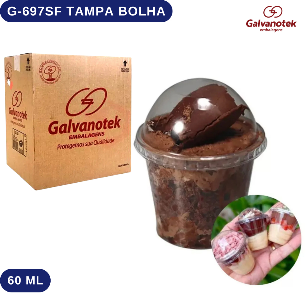 Pote Tampa Bolha G697 SF 60ml Galvanotek Potinho Verrine | Opcional: Colher de sobremesa ...