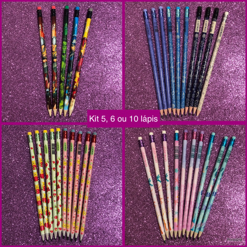 Kit lápis de escrever grafite HB decorado kawaii kit 5 ou 10 unidades ...