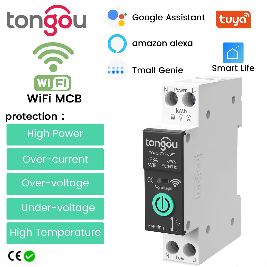 Disjuntor Smart Tuya WiFi Smart Circuit Breaker 1P 63A DIN TONGOU Controle Remoto Sem Fio WiFi ...