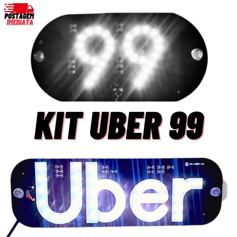 Letreiros Uber 99 Kit Uber/99 Parabrisa com Ventosa USB 5v Led Varias ...