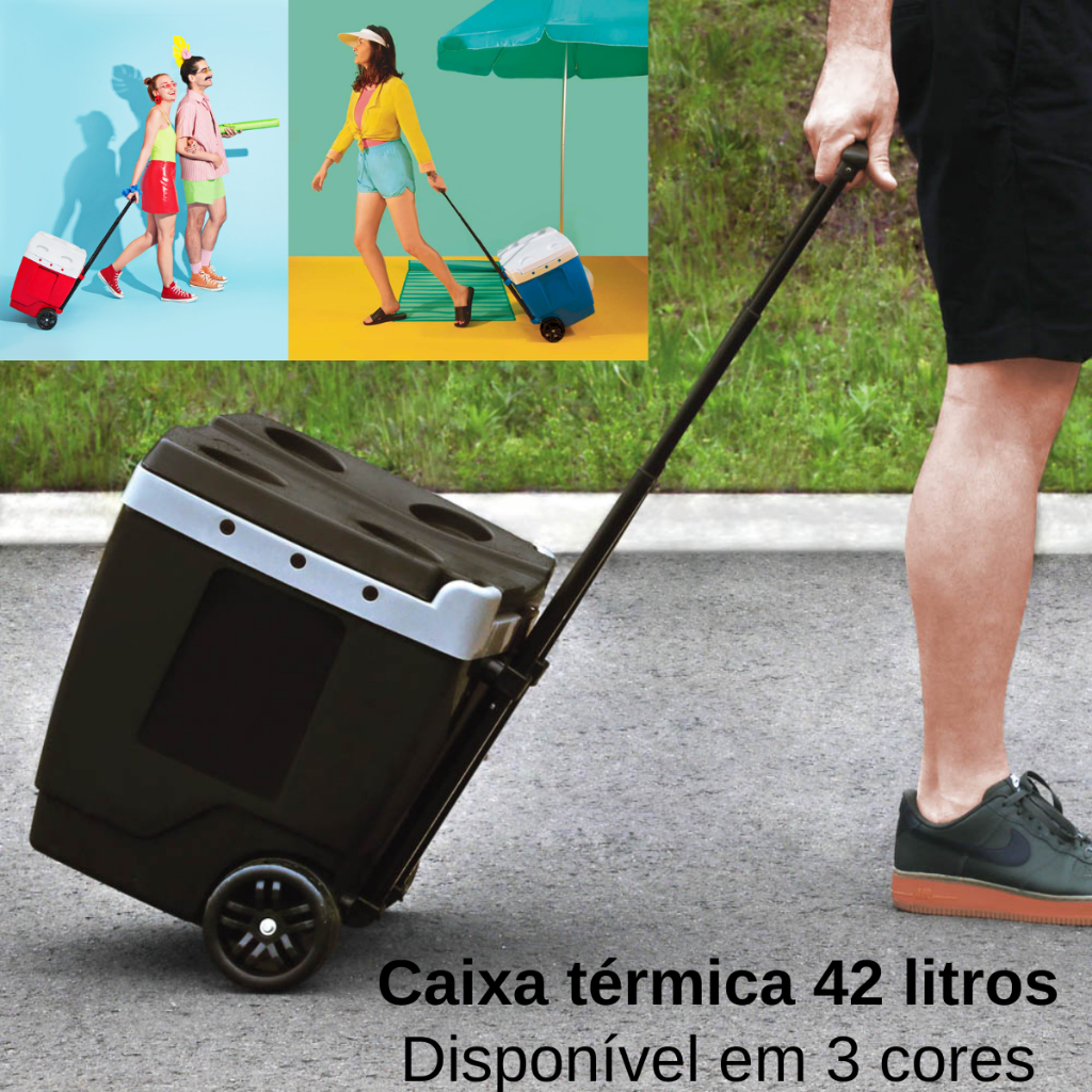 Caixa térmica com rodinhas roda cooler grande praia piscina camping ...