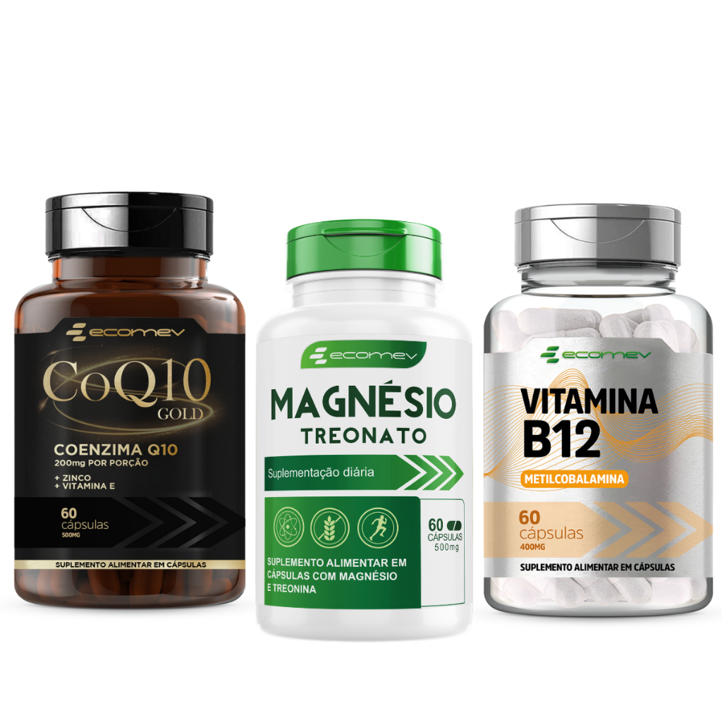 Kit Coenzima Q10 Gold + Magnésio Treonato + B12 Metilcobalamina 500Mg 180Cáps | Shopee Brasil