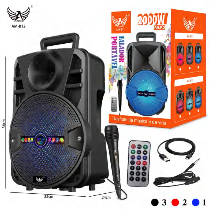 Caixa de Som Amplificada 2000W PMPO microfone Karaokê Bluetooth Rádio ...
