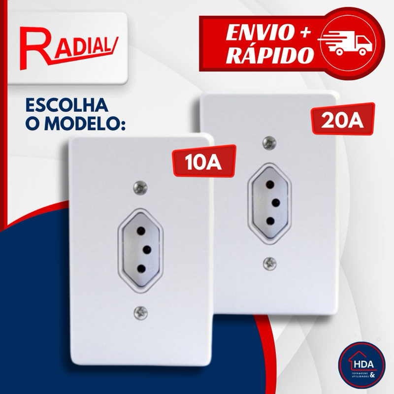 Tomada Simples 4x2 10A ou 20A Branca Novo Padrão Brasileiro - Radial ...