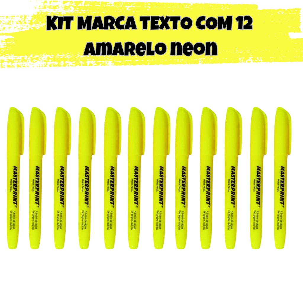 Kit 12 canetas Marca Texto Amarelo Neon Marcador de Texto Masterprint ...