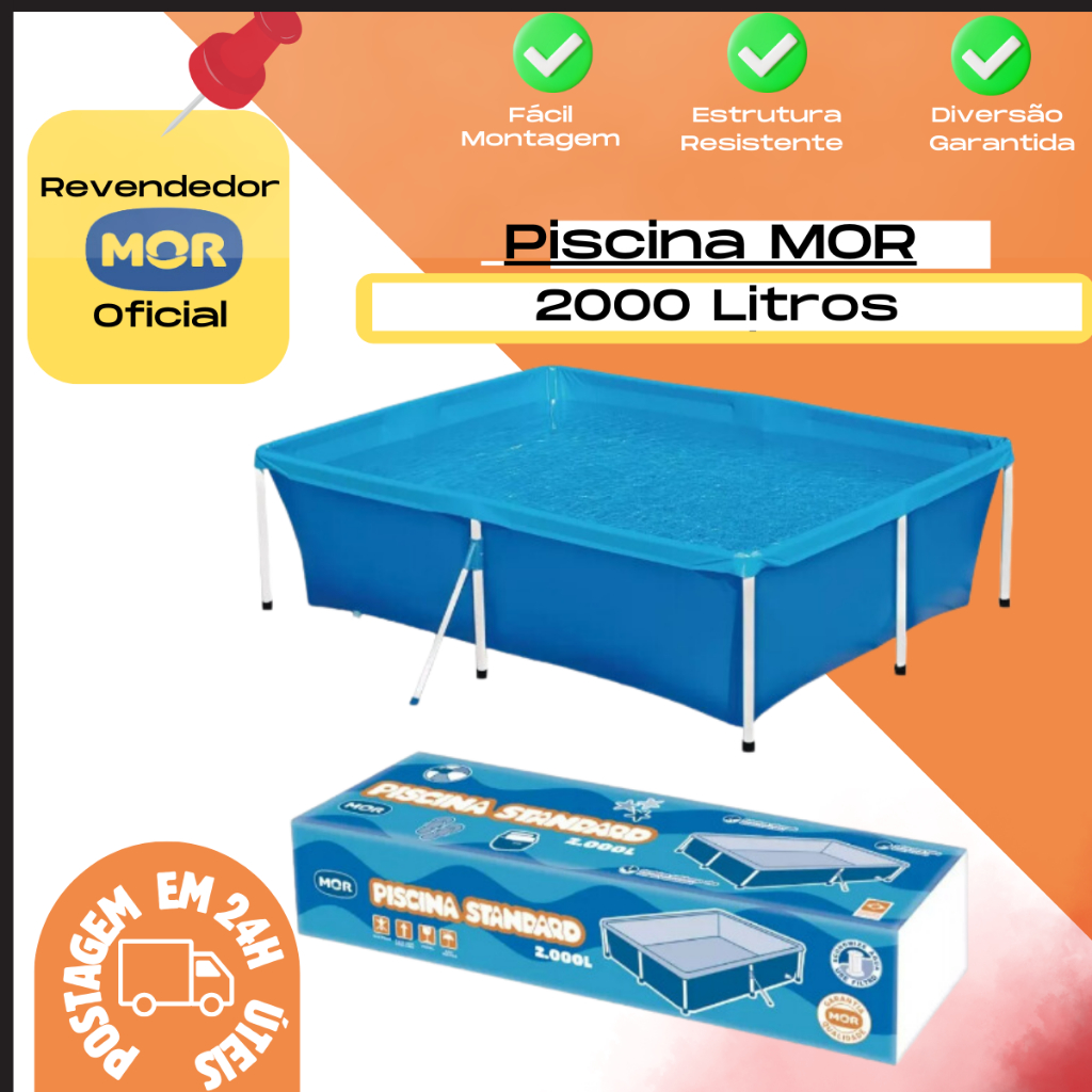 Piscina 2000 Litros Estruturada Aço Standard Quadrada Mor | Shopee Brasil