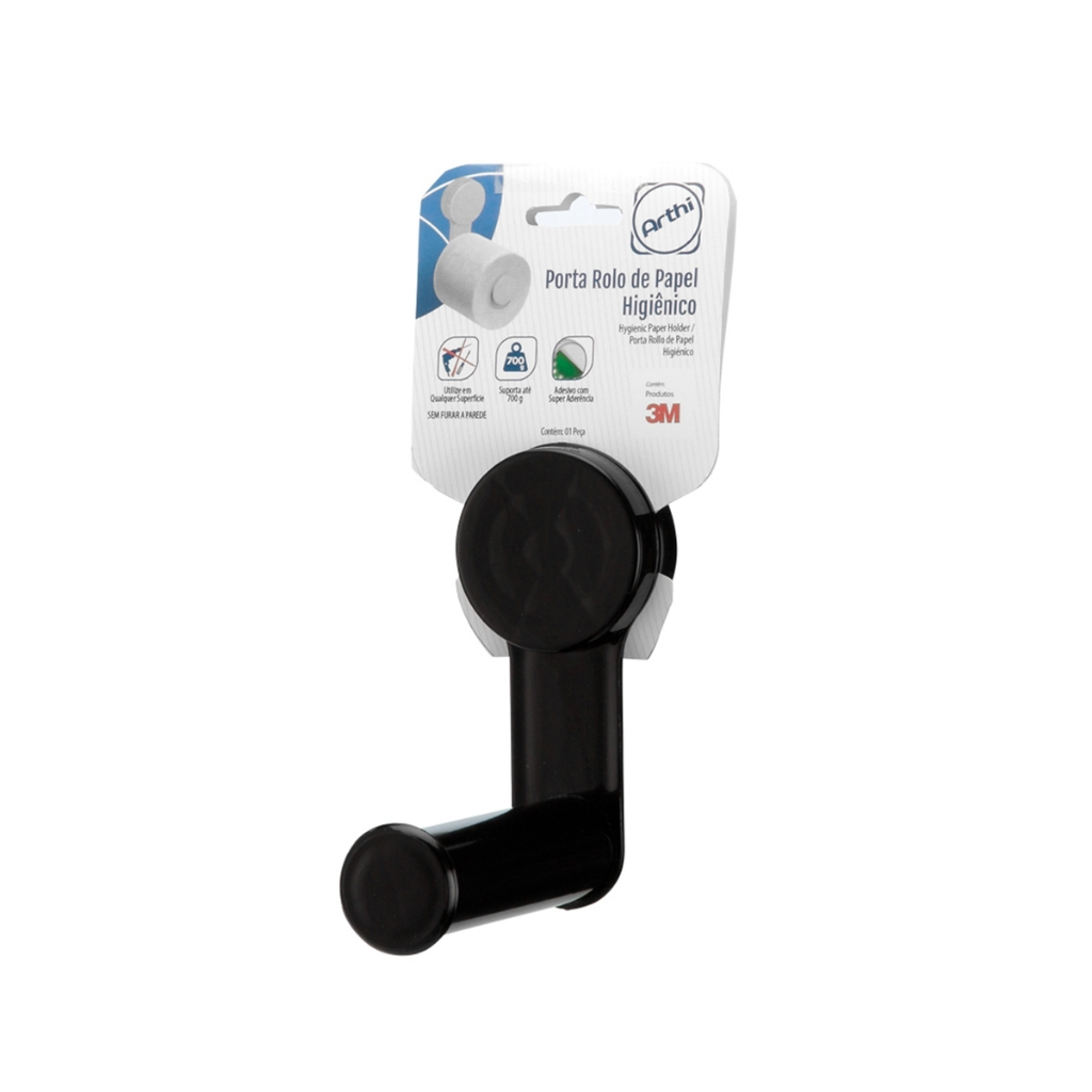 Porta Papel Higiênico com Dupla Face Arthi 3M Preto 3431 | Shopee Brasil