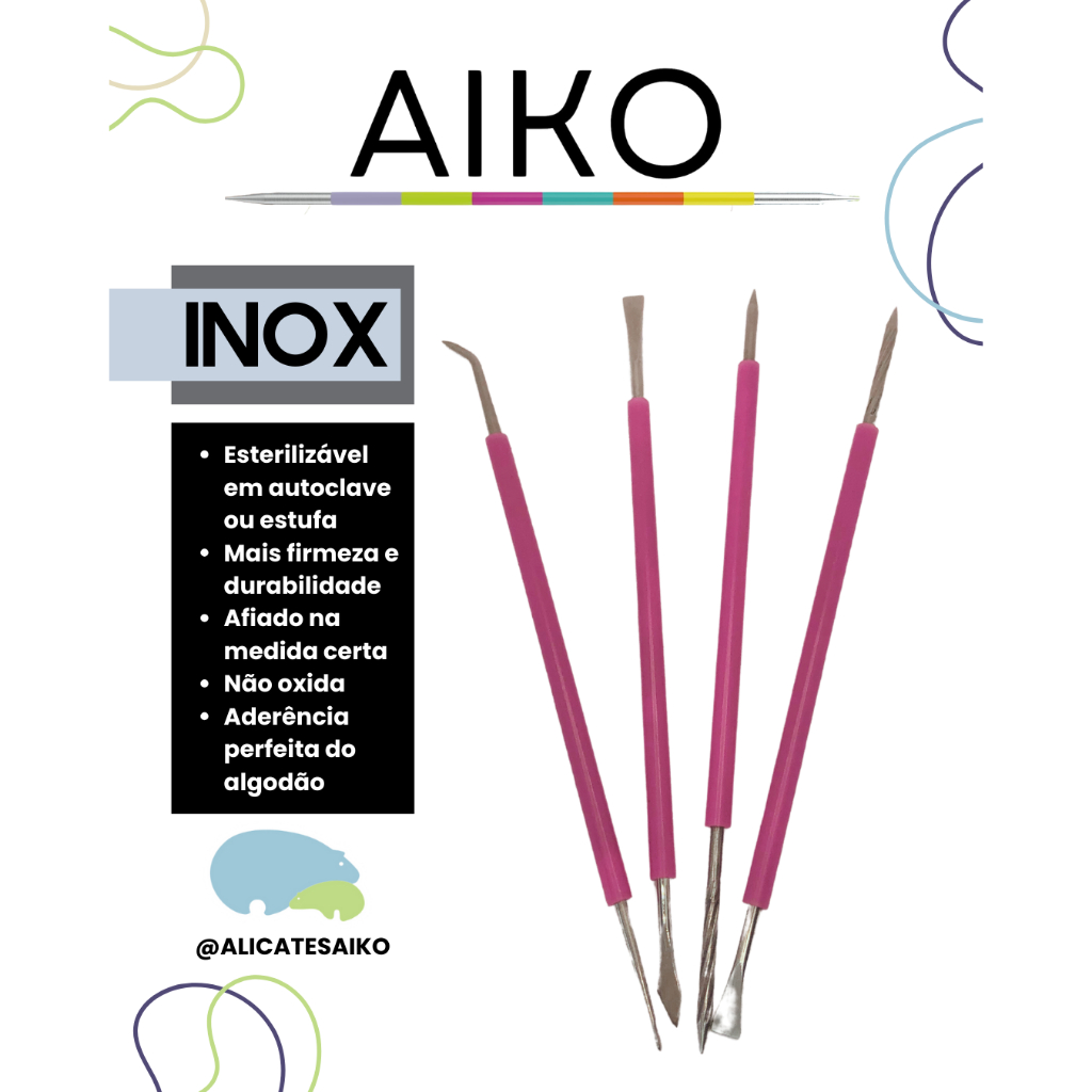 Kit Aiko 4 Instrumentos Inox Manicure Pedicure - Espátula, Palito ...