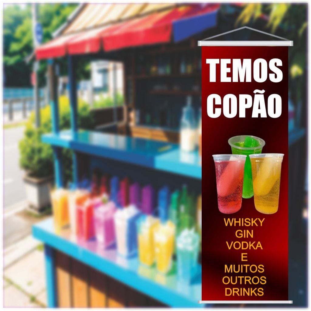 Banner TEMOS COPÃO WHISKY,GIN VODKA E MUITOS OUTROS DRINKS - 100x30cm - Alta Qualidade e ...