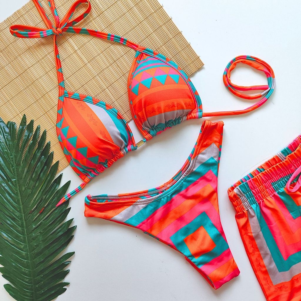 Conjunto Biquini Trikini Short 3 Peças Fio Duplo Moda Praia | Shopee Brasil