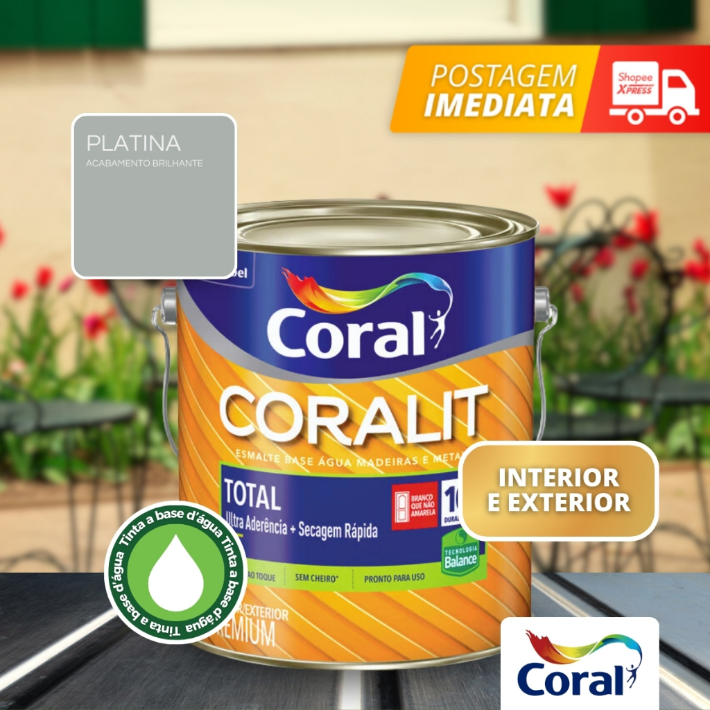 Tinta Esmalte Sintético 900ml Base Água Coralit- Coral Cinza Platina ...