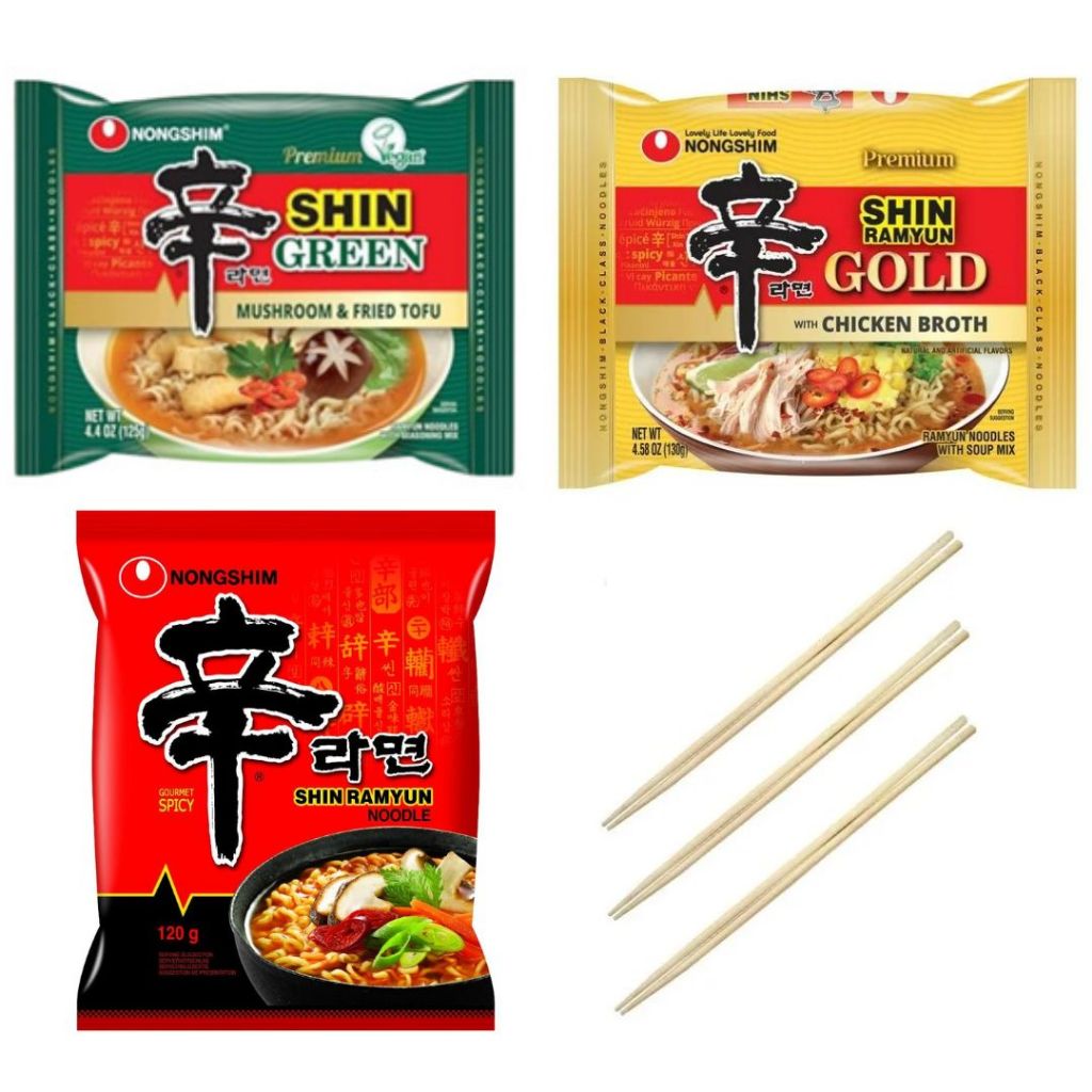 Kit com 03 Lamen Coreano SHIN Gold Frango Green Cogumelo Legumes ...