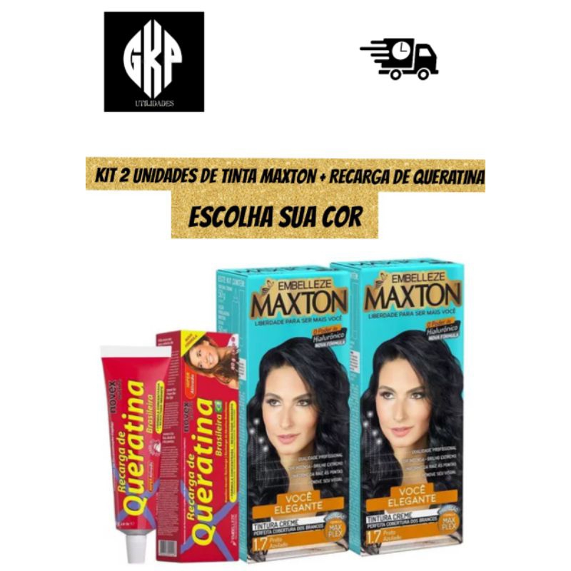 KIT 2 TINTA MAXTON + RECARGA DE QUERATINA 80G ( ESCOLHA SUA COR ...