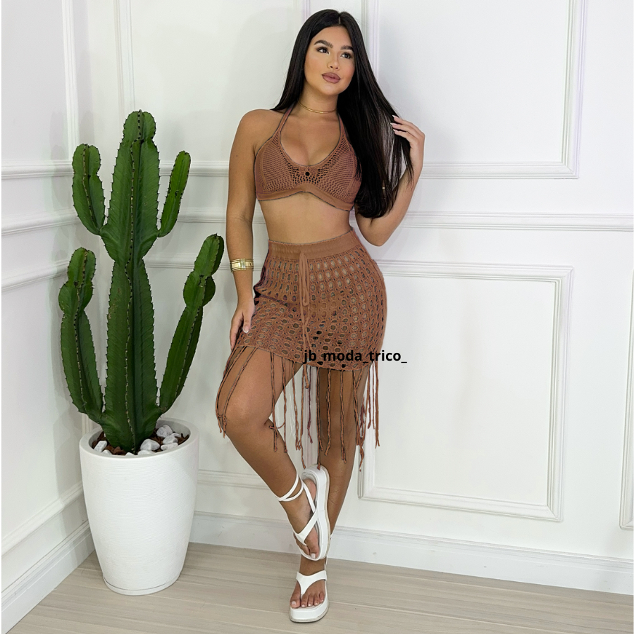 Conjunto de Tricot Premium Saia de Franja + Top Com Bojo Moda Feminina | Shopee Brasil