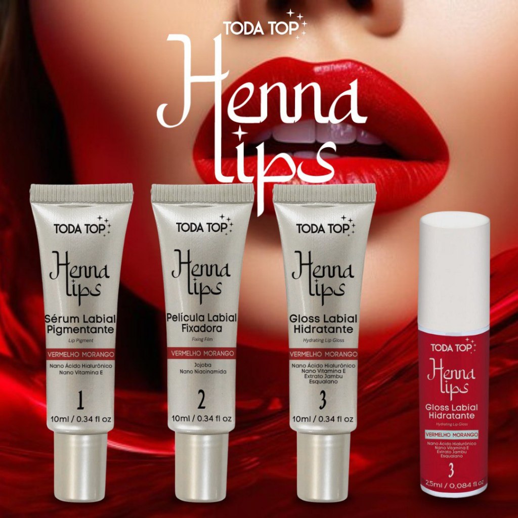 Henna Labial Kit Hidratação 40 aplicações + Gloss Toda Top | Shopee Brasil