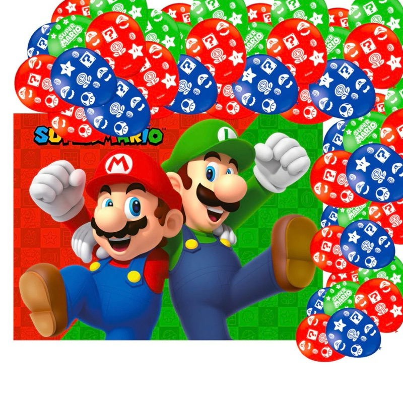 Kit Festa Super Mario Painel Atecido TNT 1,4 x1 M + 25 Balão n9 SUPER ...
