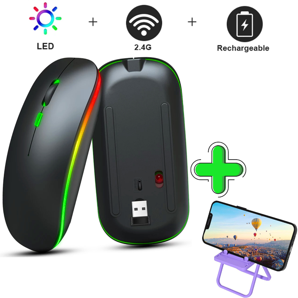 Mouse Sem Fio Wireless Recarregavel 2,4 Ghz Led RGB Home Office Ergonômico Silencioso | Shopee ...